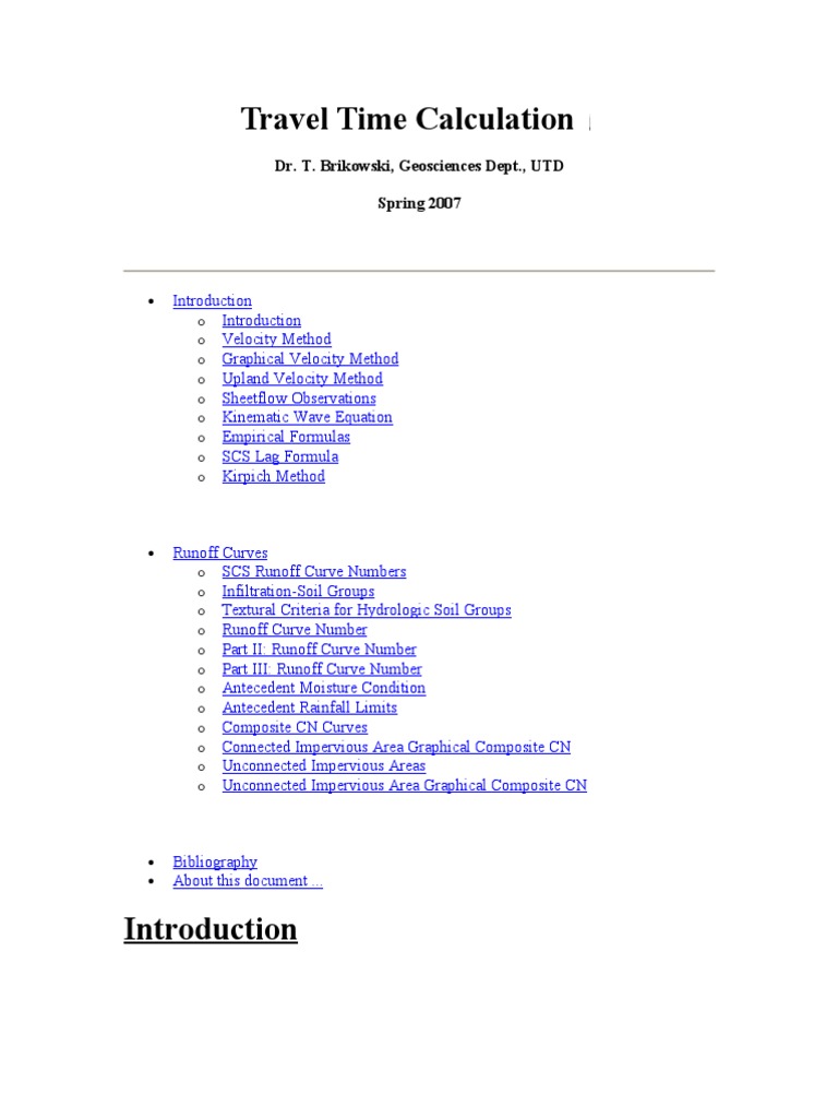 Travel Time Calculation Methods | PDF | Surface Runoff | Drainage Basin