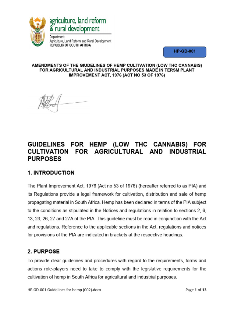 Amended HP-GD-001 - Guidelines For Hemp | PDF | Hemp | Cannabis