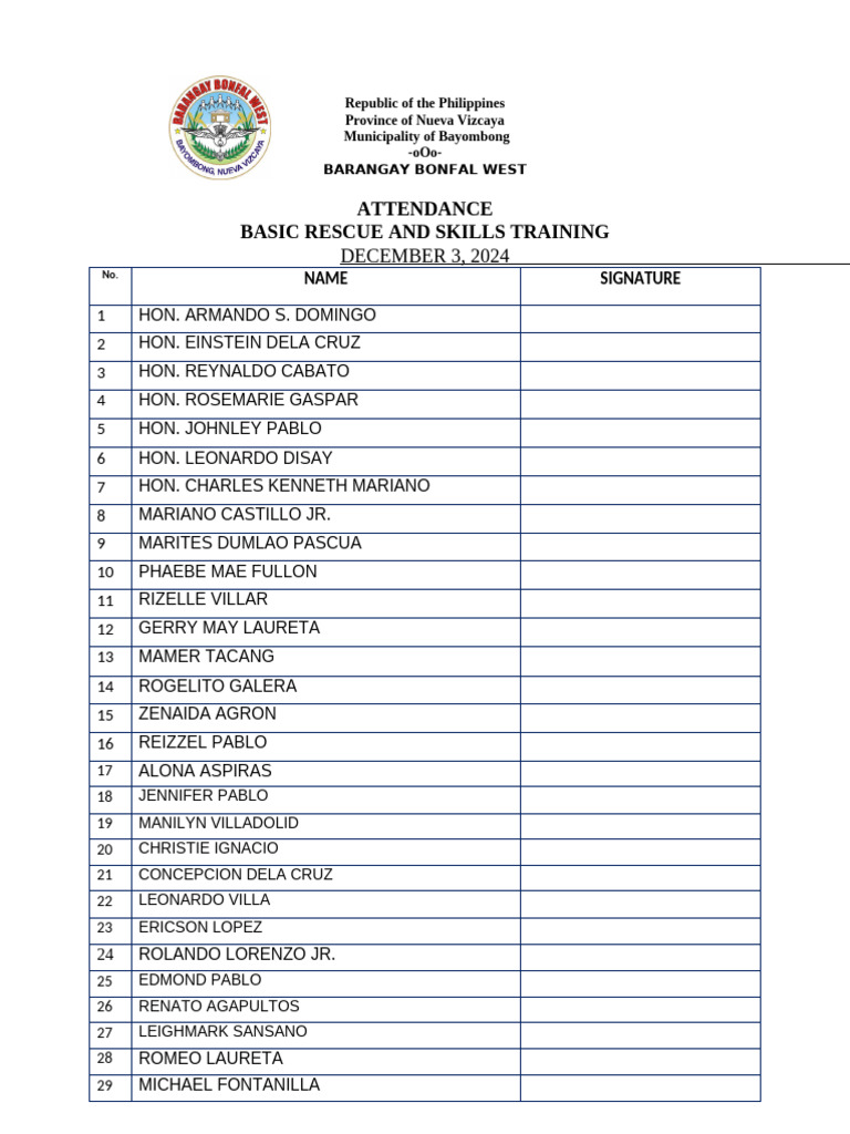 Basic Rescue Attendance | PDF