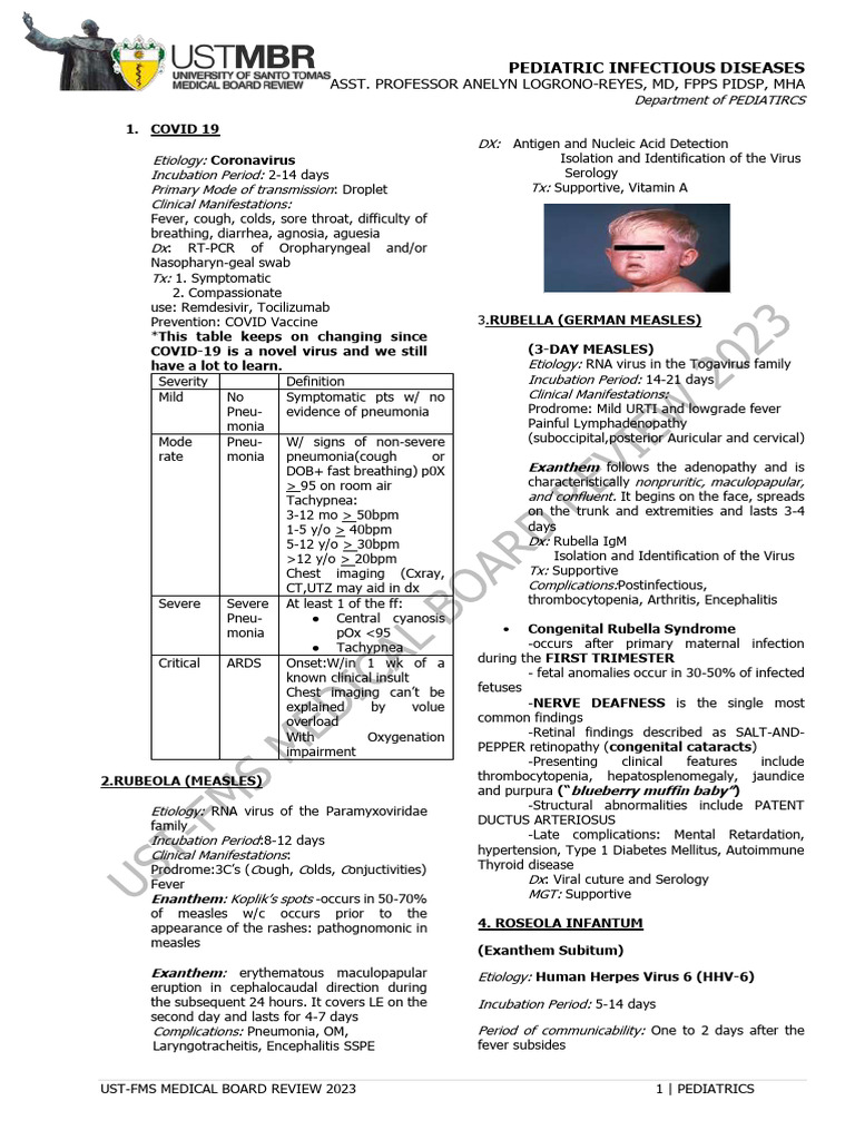 Ust-Fms MBR Pediatric Infectious Diseases 2023 - Dr. Anelyn Reyes | PDF ...