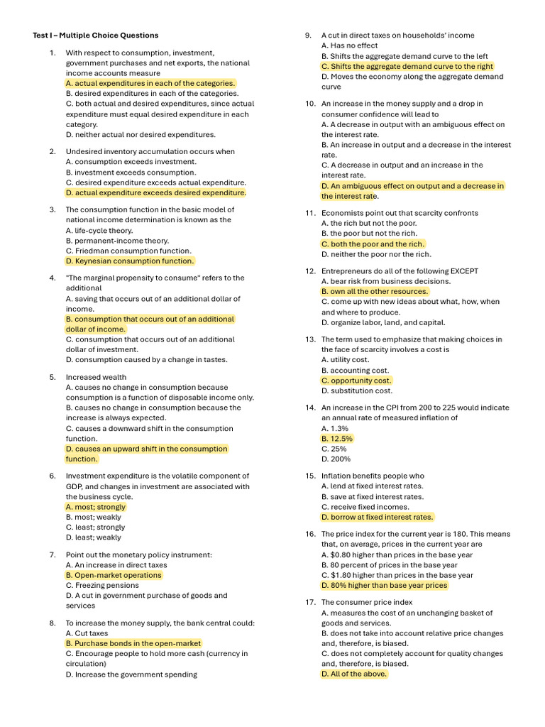 TEST I-V CFE Reviewer (Highlighted) | PDF | Cost Of Living | Inflation