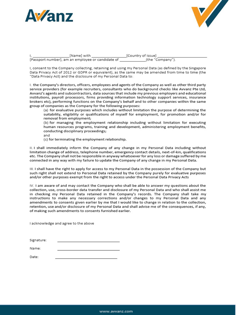 Standard Consent Form Pdf Privacy Employment