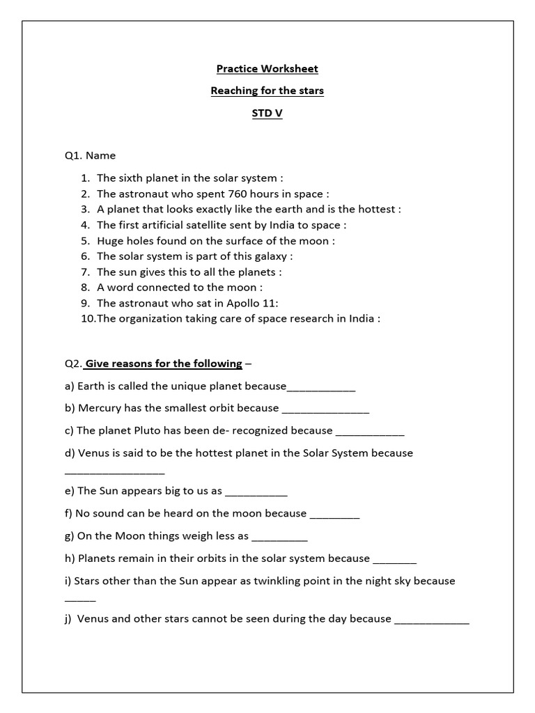 Space Exploration Practice Worksheet | PDF | Planets | Solar System