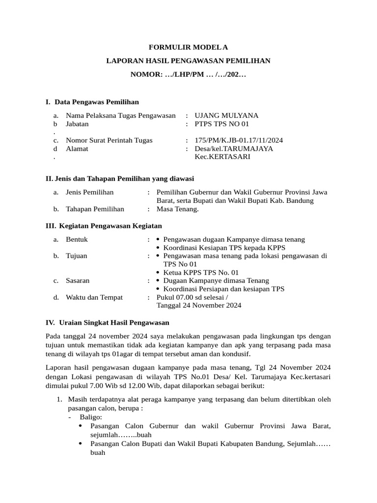 Formulir Model A Ptps - Masa Tenang TGL 24 Tps 01 | PDF