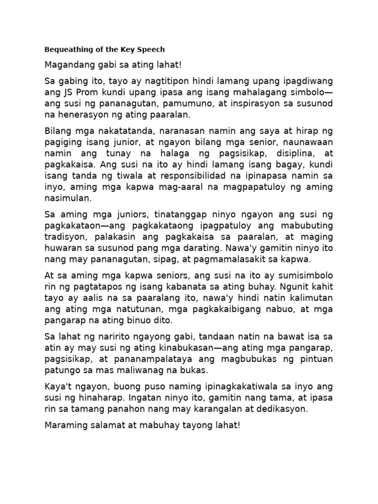 Bequeathing of The Key Speech | PDF