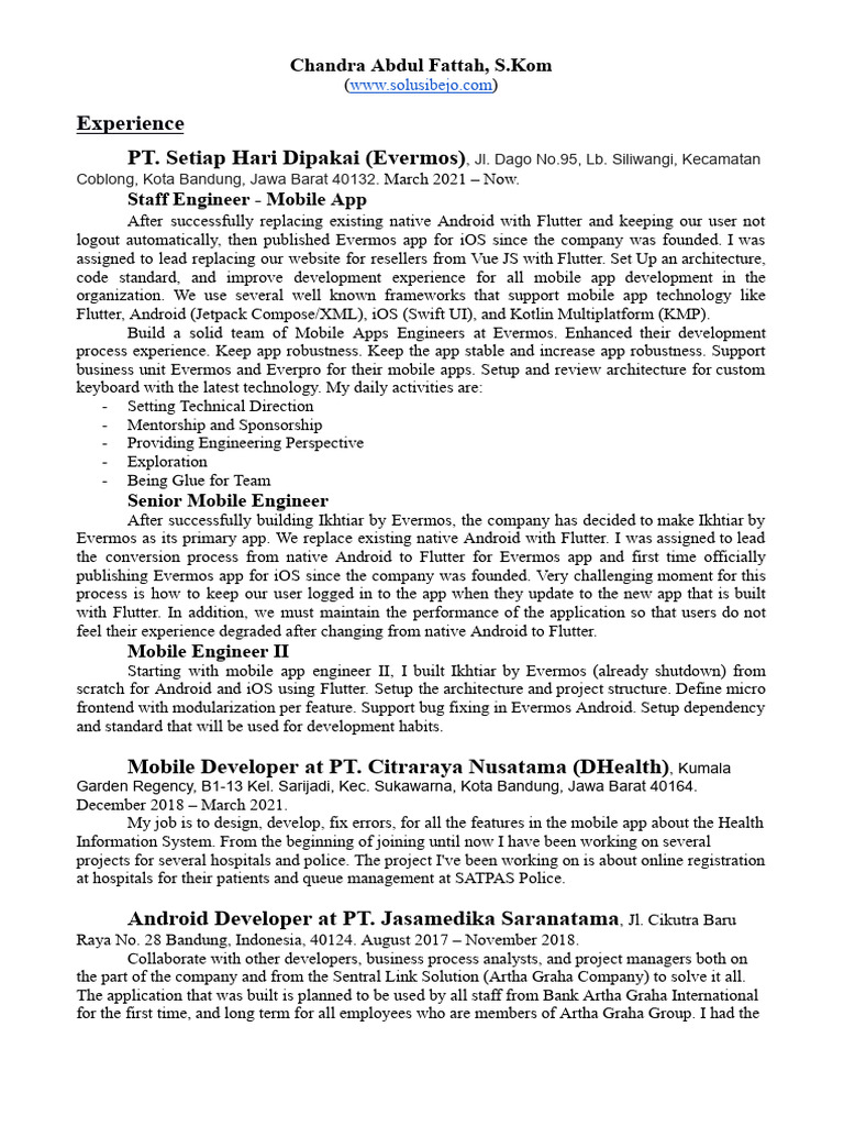 (En) CV - Chandra Abdul Fattah | PDF | Mobile App | Android (Operating System)