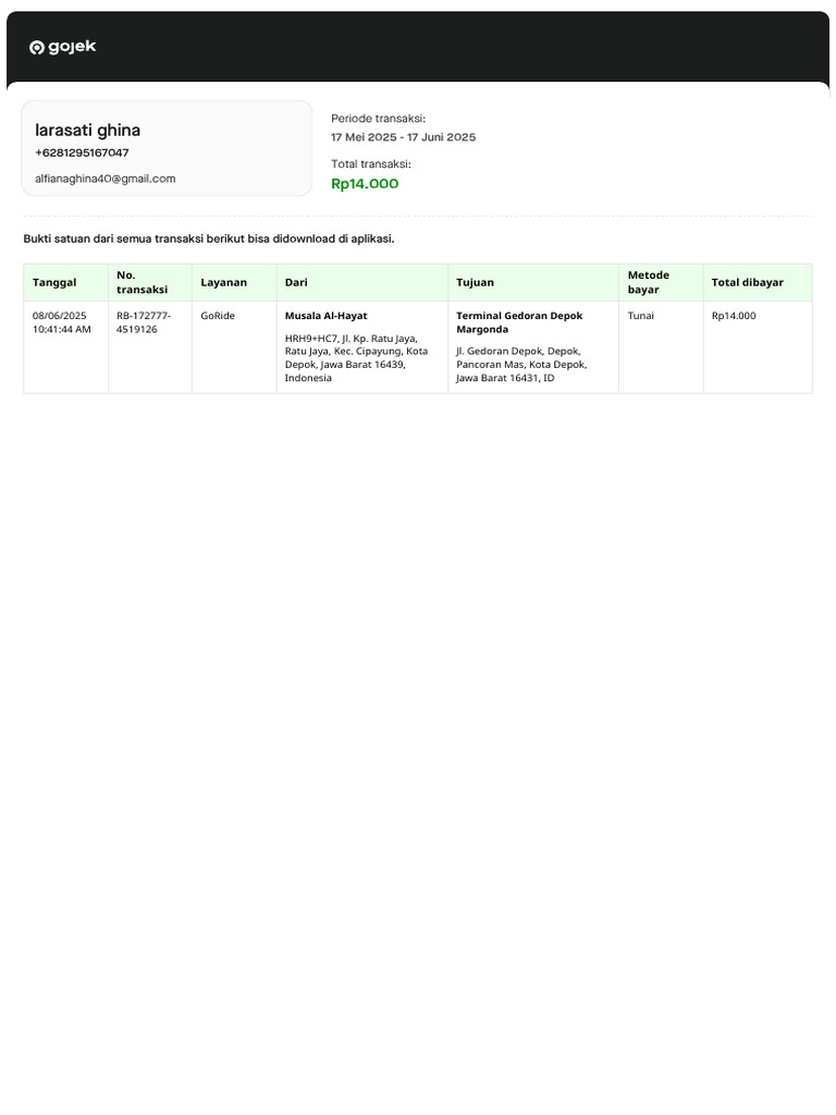Riwayat_transaksi_Gojek_170525-170625 | PDF
