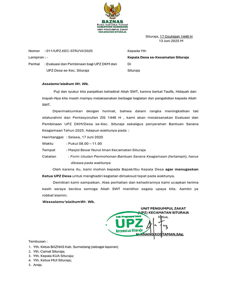 Evaluasi UPZ dan Bantuan Sarana 2025 | PDF
