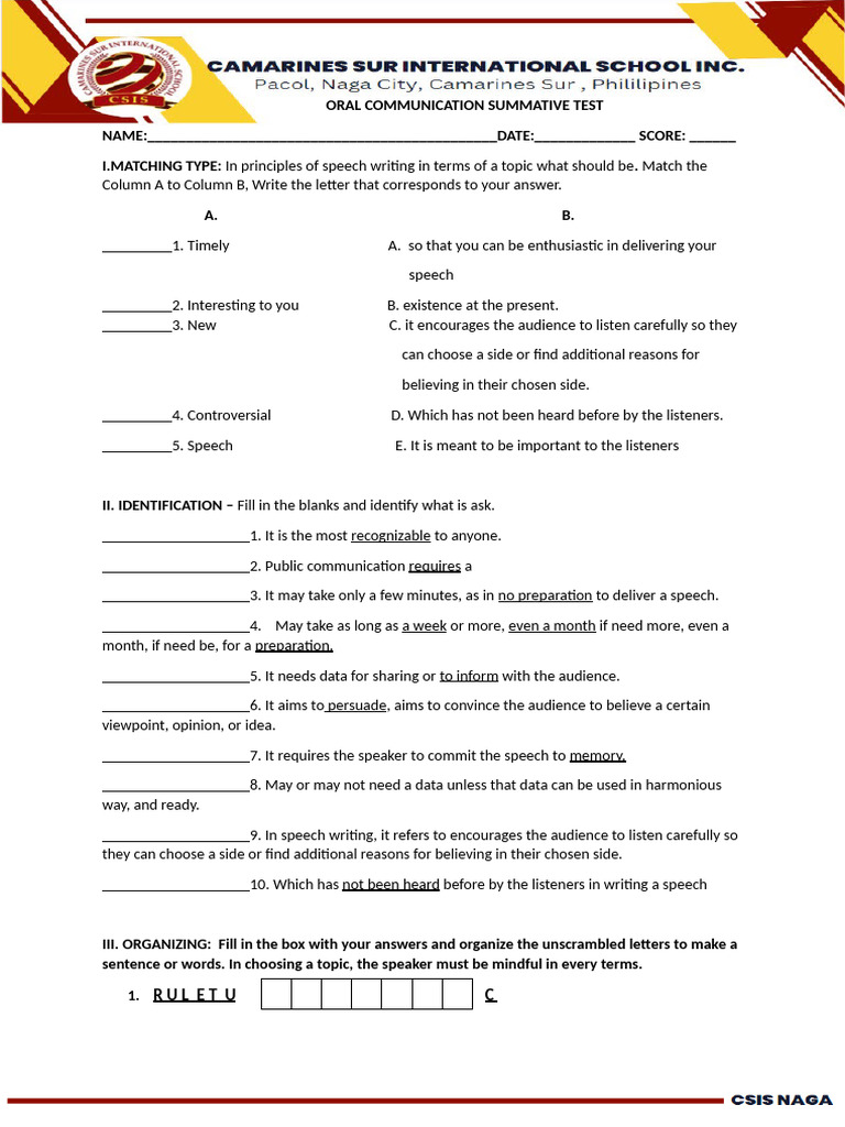 Oral Communication ST | PDF