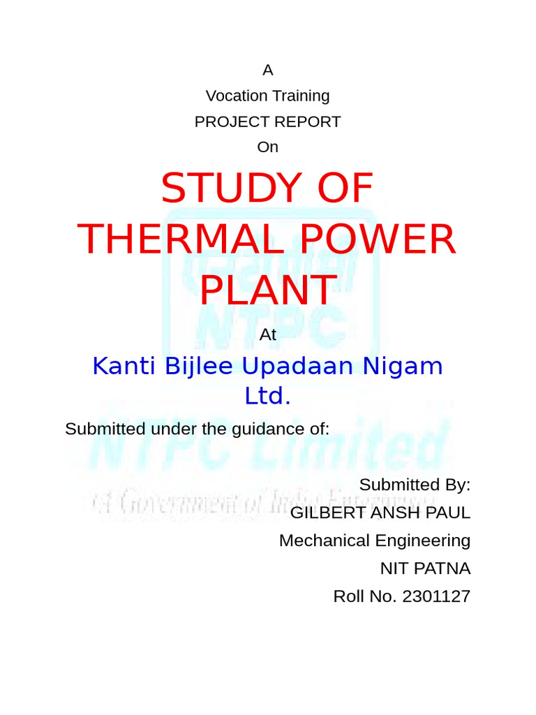 Gilbert Paul NTPC Kanti Report | PDF | Boiler | Steam