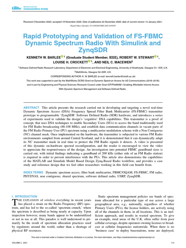 Rapid Prototyping and Validation of FS-FBMC Dynamic Spectrum Radio With Simulink and ZynqSDR ...