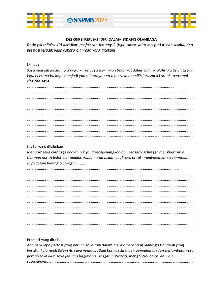 Template Deskripsi Refleksi Diri Dalam Bidang Olahraga (2025) | PDF