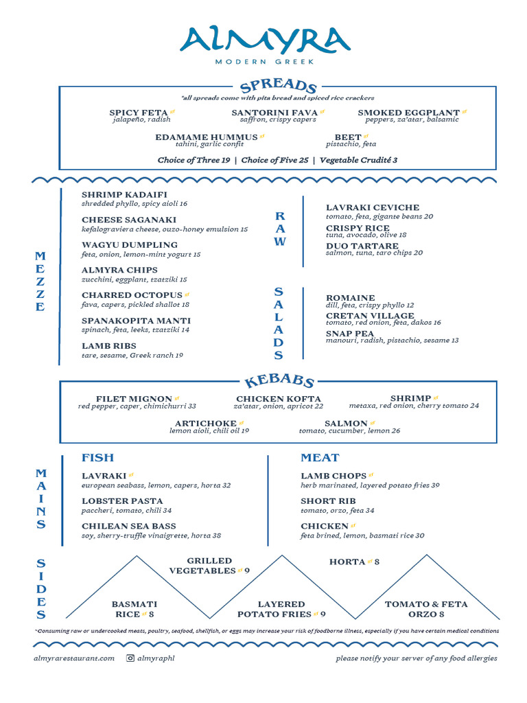 Almyra Dinner Menu 05292025 | PDF | French Fries | Asian Cuisine
