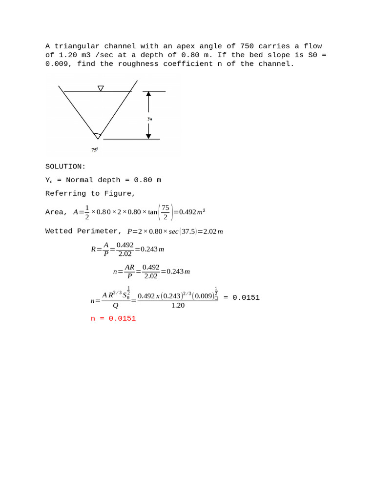 Triangular Channel Roughness Coefficient Calculation | PDF