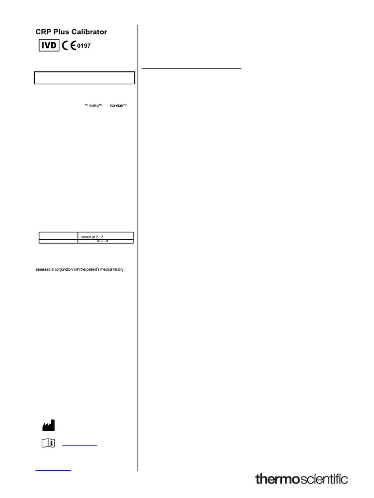 IFU 02 D21703 CRP Plus Calibrator (Indiko) | PDF | C Reactive Protein ...