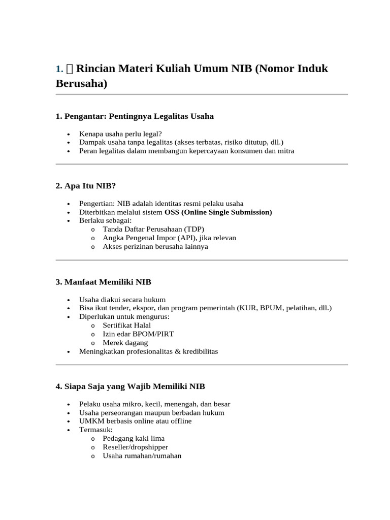 Rincian Materi Nib | PDF