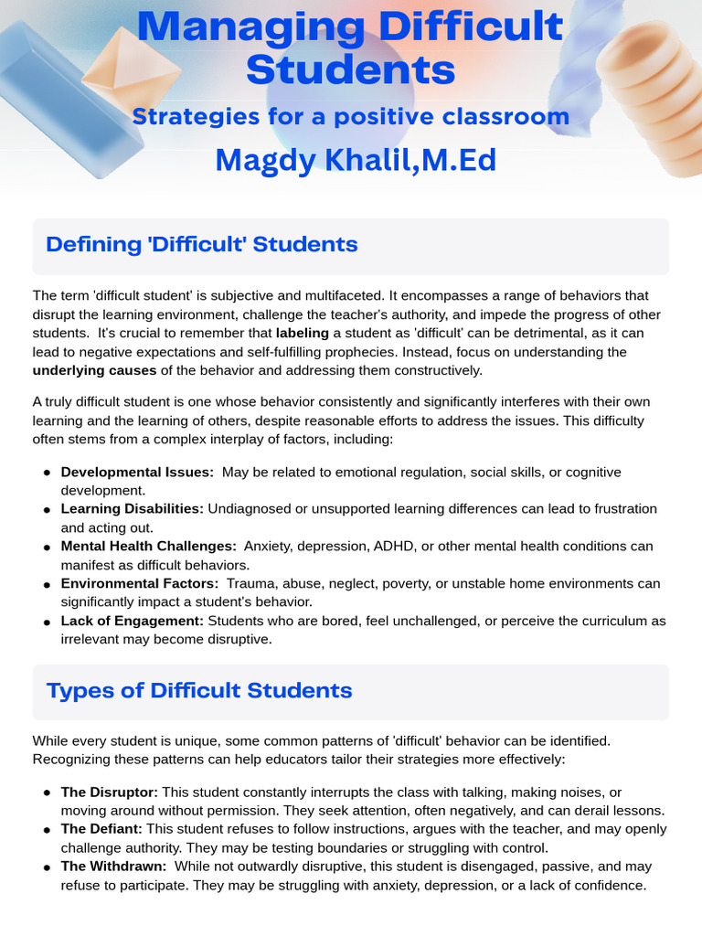 Managing Difficult Students | PDF | Learning | Learning Disability