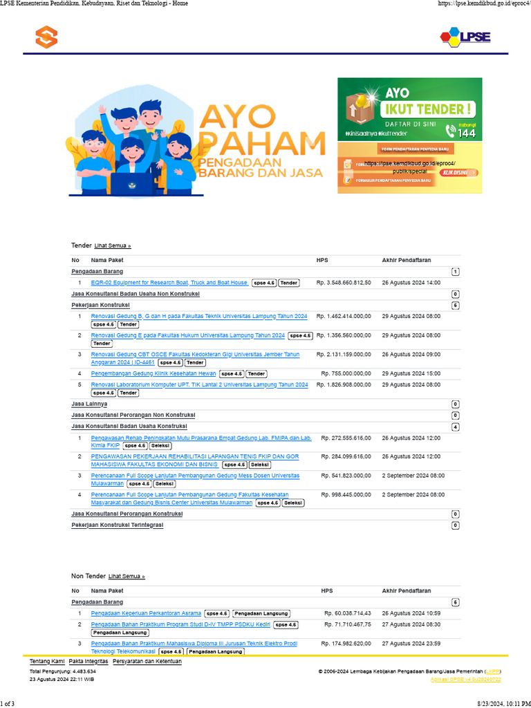 LPSE Kementerian Pendidikan, Kebudayaan, Riset Dan Teknologi - Home | PDF