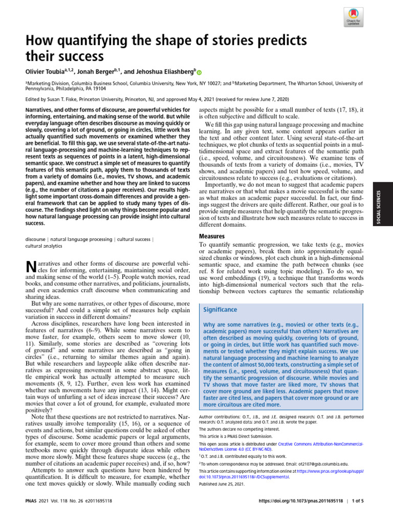 Story Shape Metrics Predict Success | PDF | Narrative | Linear Subspace