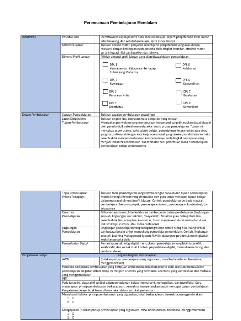 Templete - Perencanaan Pembelajaran Mendalam | PDF