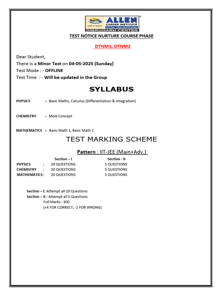 Syllabus: Test Marking Scheme | PDF