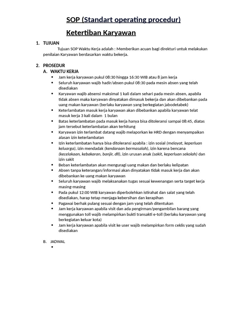SOP Ketertiban Karyawan dan Waktu Kerja | PDF