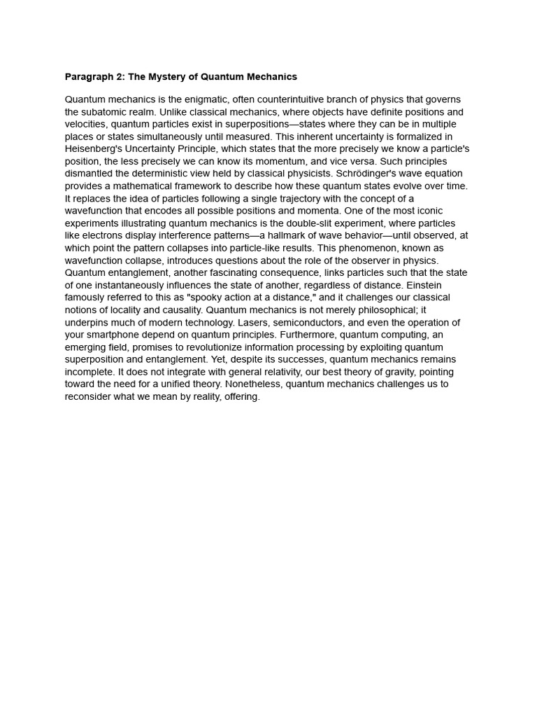 Paragraph 2 - The Mystery of Quantum Mechanics | PDF