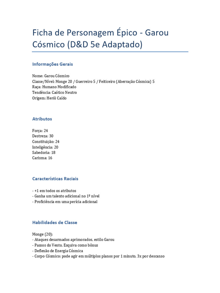 Ficha Garou Cósmico DnD5e | PDF