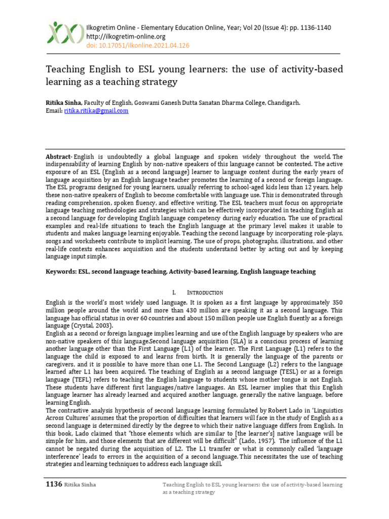 Activity-Based ESL Teaching for Kids | PDF | Second Language ...