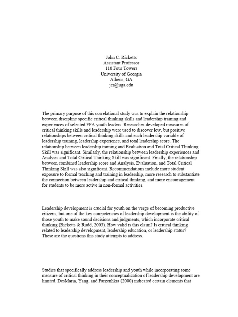 Leadership Development and Critical Thinking | PDF | Critical Thinking ...