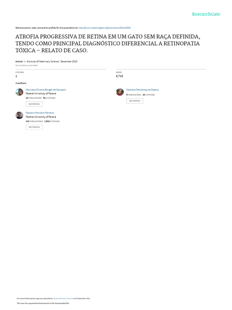 Atrofia Progressiva de Retina em Um Gato Sem Raca | PDF | Deficiência ...