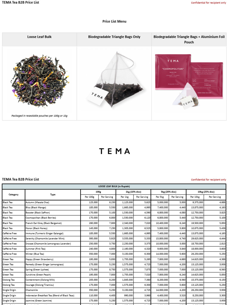 TEMA Tea B2B Pricing Overview | PDF | Tea | Hot Drinks
