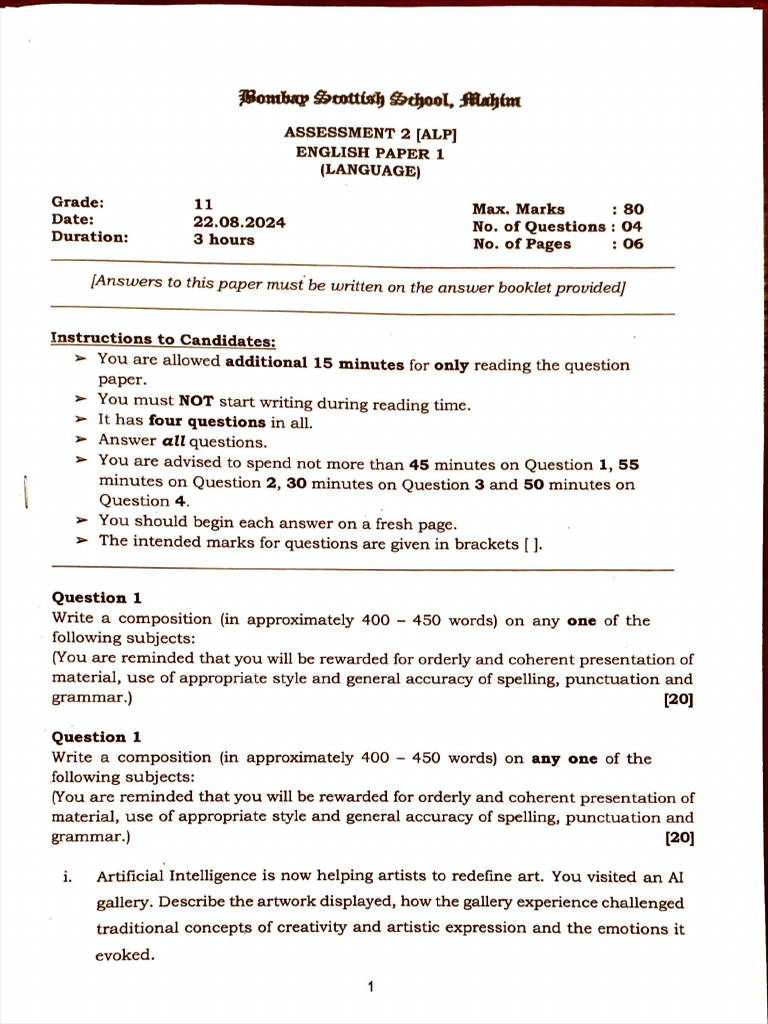 ALP - English Language Question Paper | PDF