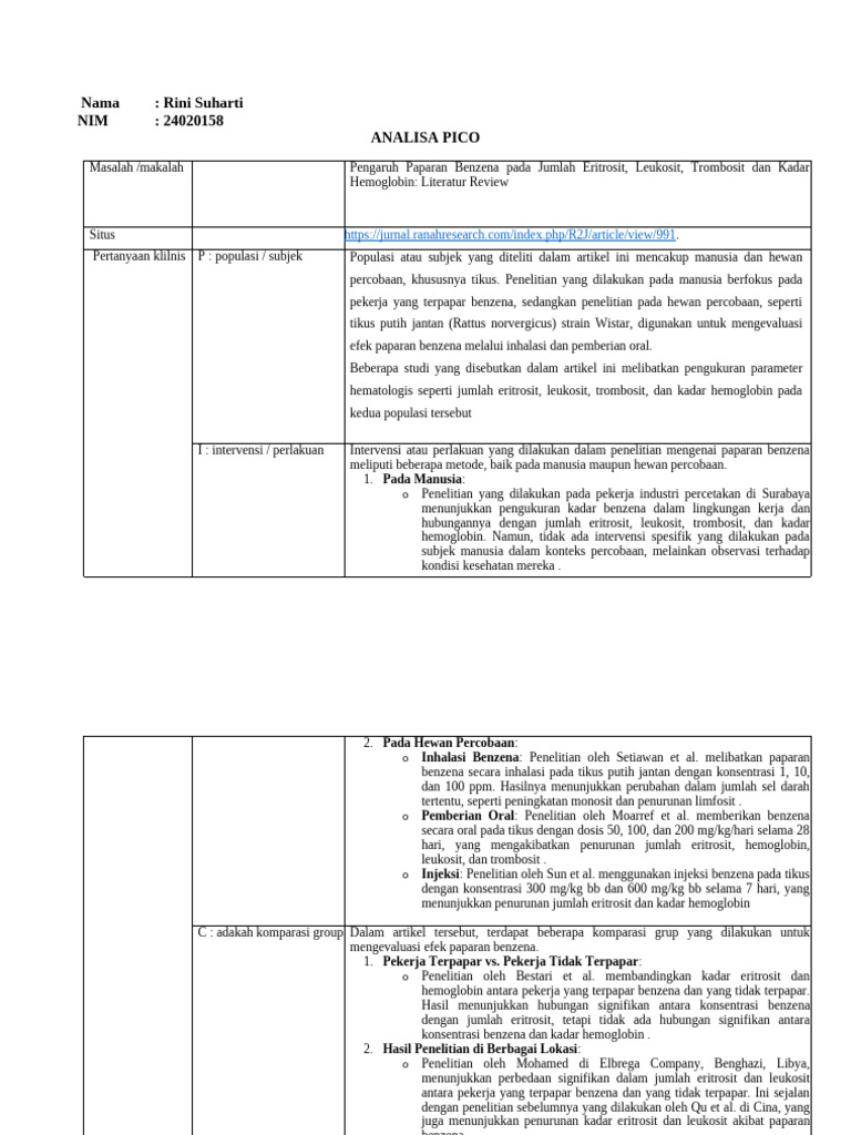 Tabel Analisa Pico Rini Suharti - Sistem Hematologi | PDF