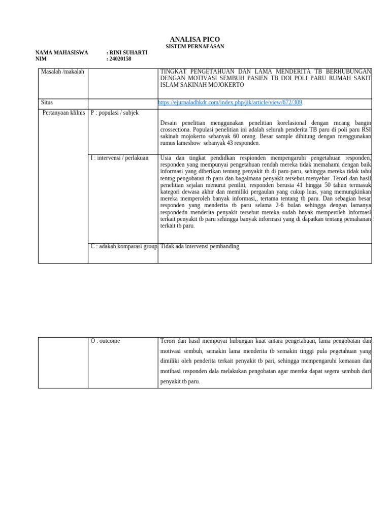 Tabel Analisa Pico Rini Suharti Sistem Pernafasan | PDF
