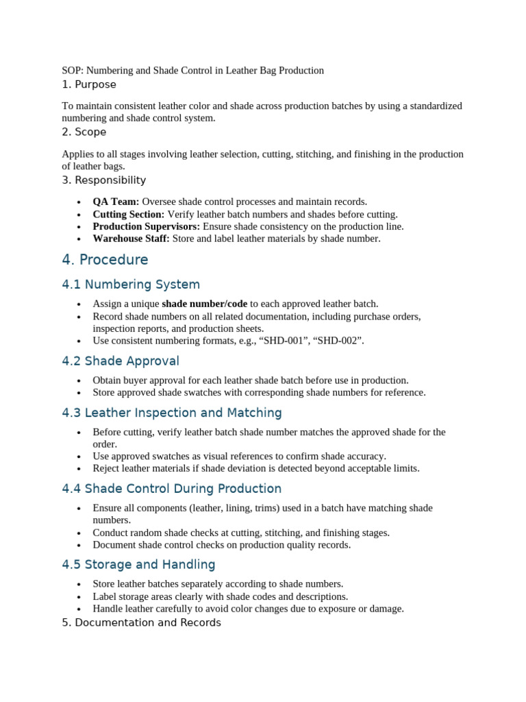 Numbering and Shade Control in Leather Bag Production | PDF