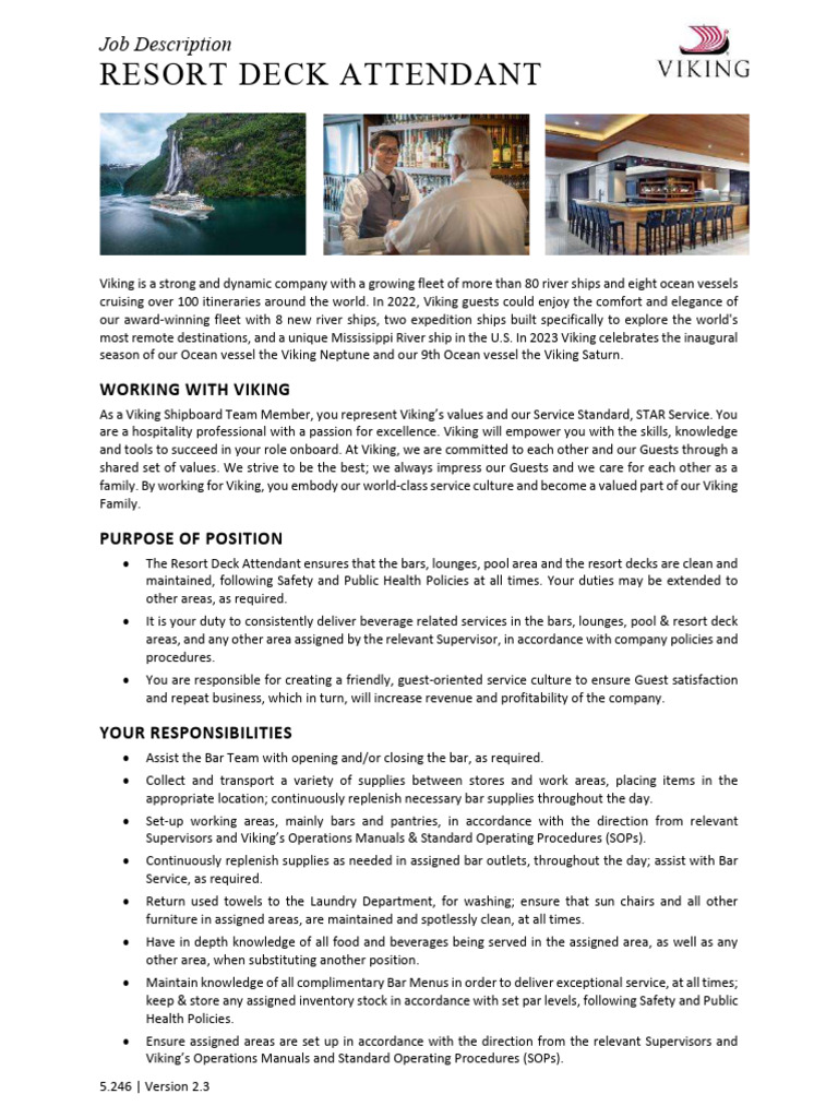 Job Description - Resort Deck Attendant | PDF | Waiting Staff | Safety
