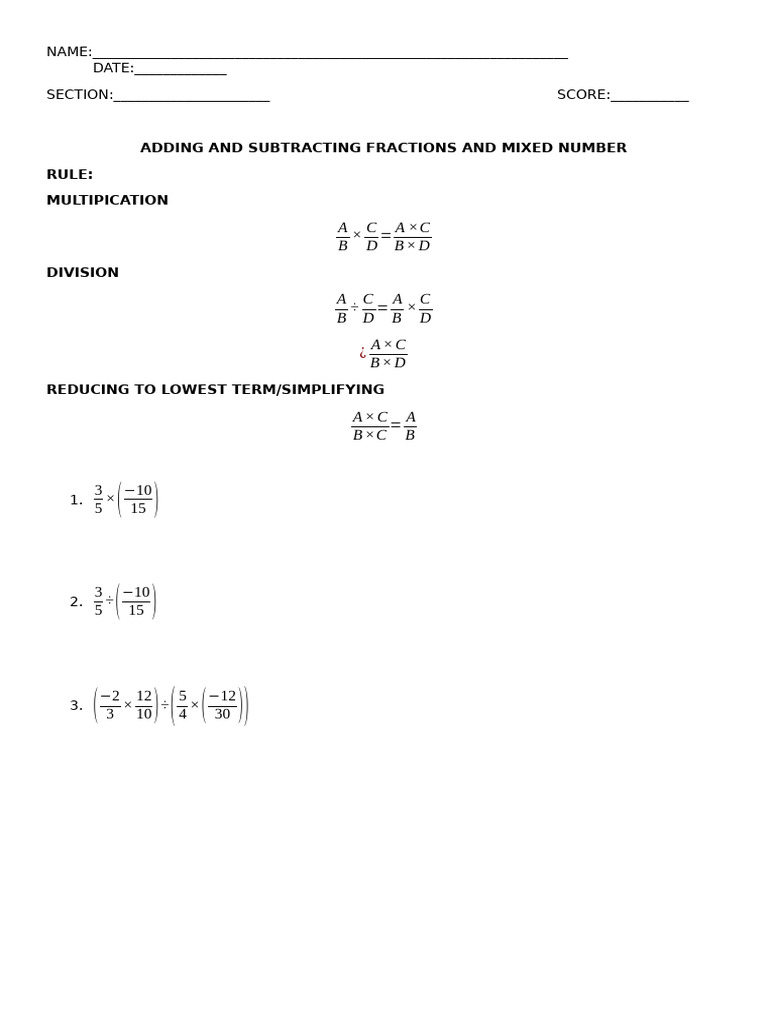 Multiplying and Dividing Fractions | PDF