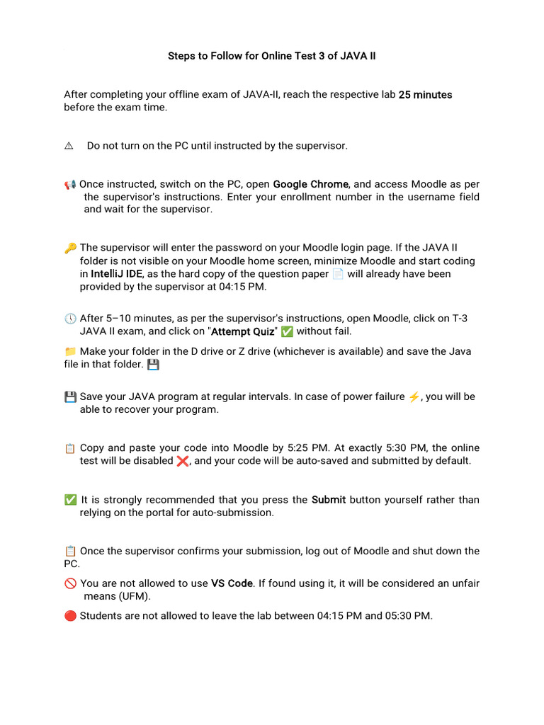 Instruction For JAVA-II Online Exam - T3 | PDF