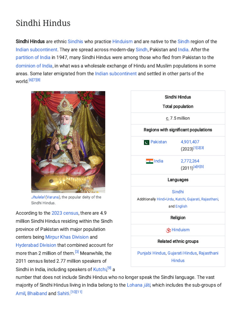 Sindhi Hindus: History and Population | PDF | Sindh