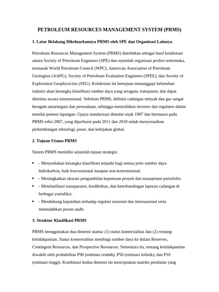 Sistem Manajemen Sumber Daya Minyak PRMS | PDF