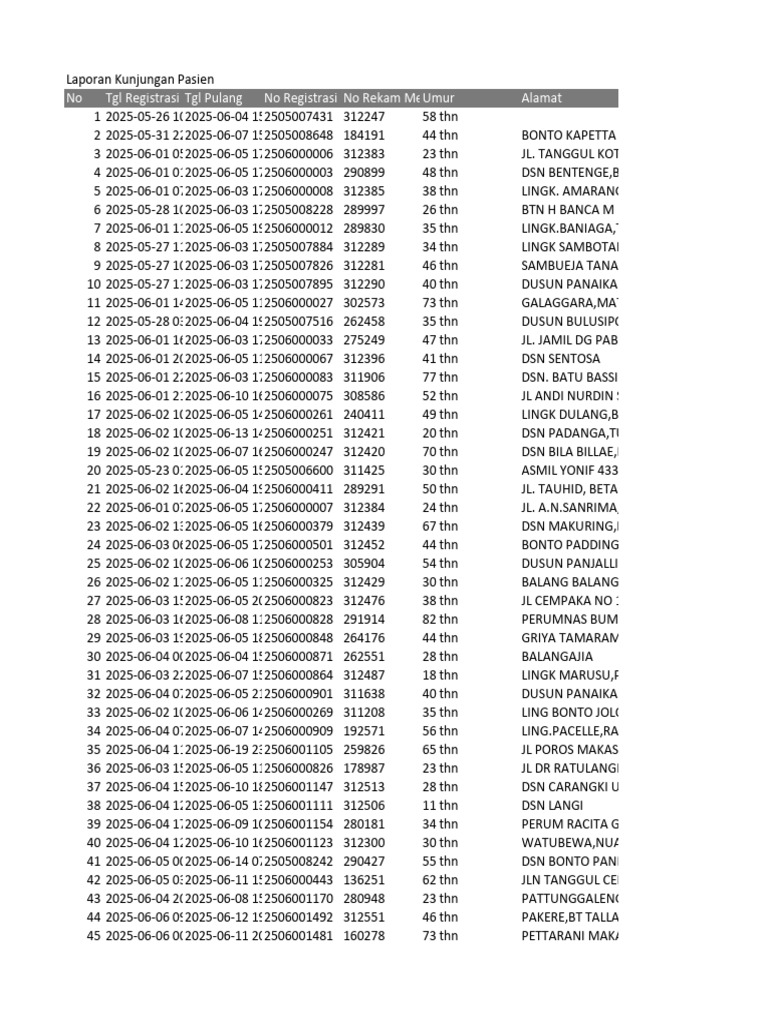Laporan Kunjungan Pasien Lt.3 Bulan Juni 2025 | PDF