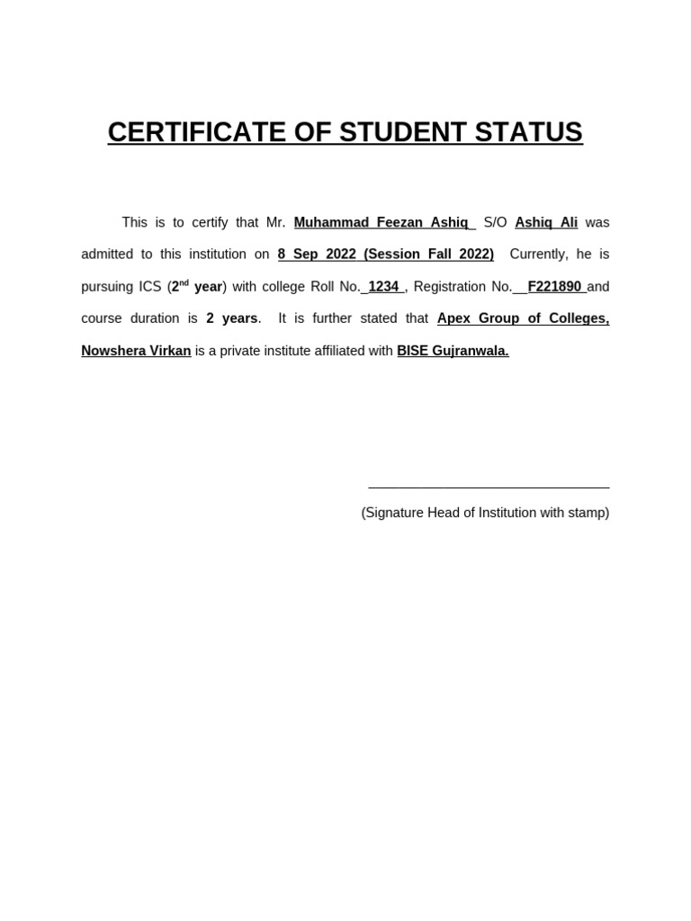 Certificate of Student Status | PDF