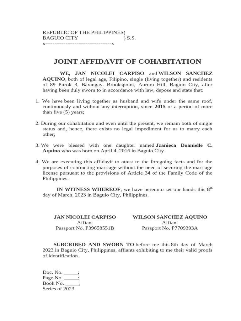 Joint Affidavit of Cohabitation Philippines | PDF