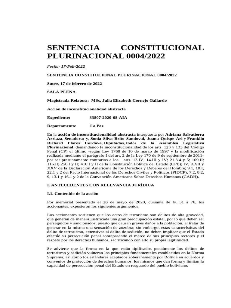 SCP 0004-2022 | PDF | Constitución | Libertad de expresión