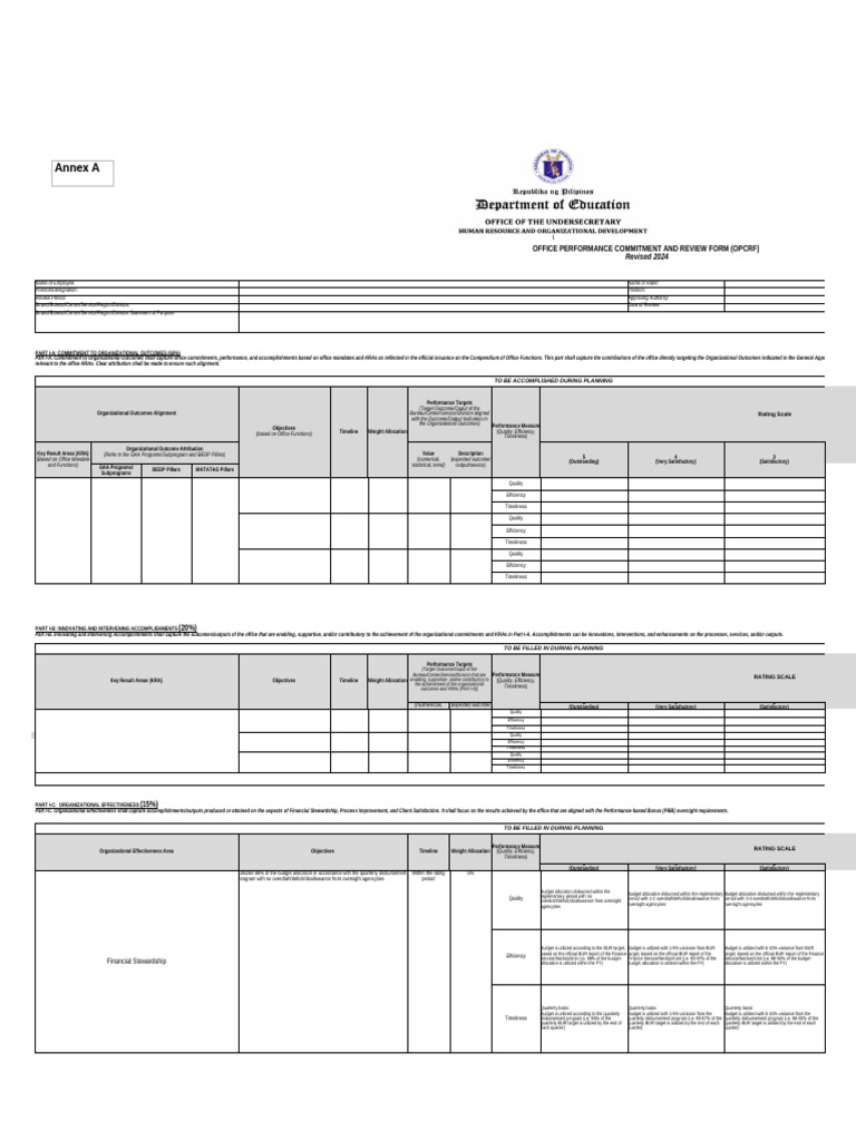 Annex A - OPCR 2024 Template - With Formula | PDF | Quality Management ...