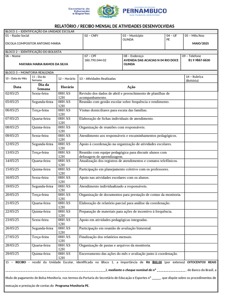 Relatorio Maio | PDF