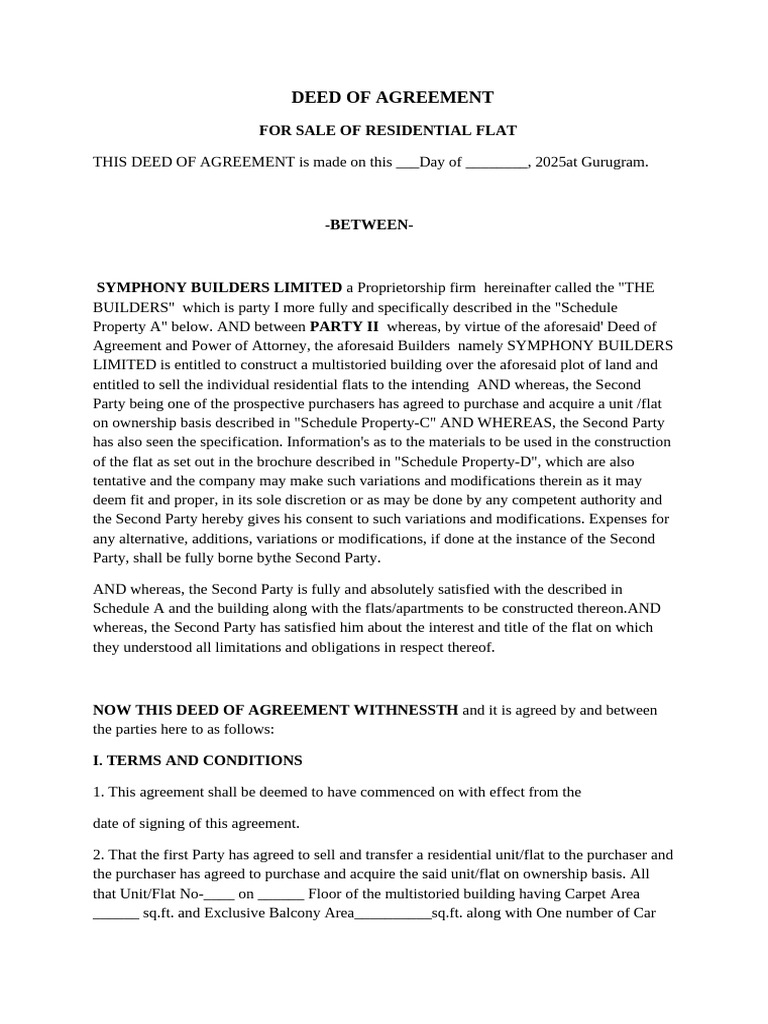 Residential Flat Sale Agreement Template | PDF | Taxes | Indemnity