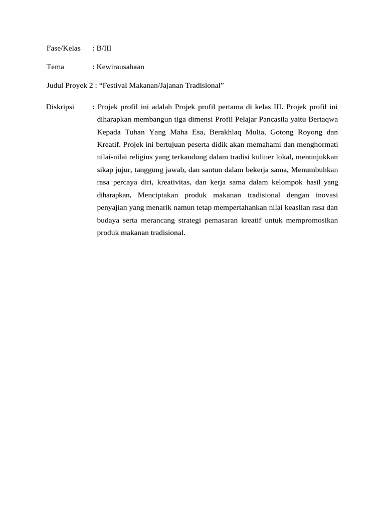 Edit_capaian Projek 2_ p5 Kelas 3_kewirausaan | PDF