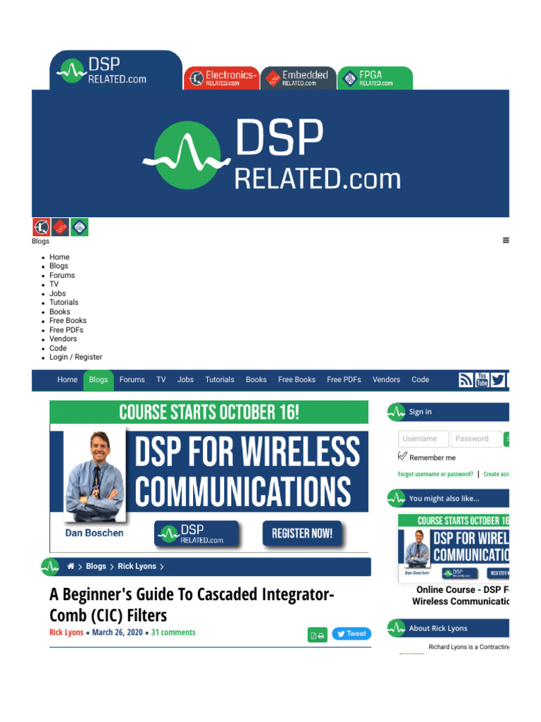 A Beginner's Guide To Cascaded Integrator-Comb (CIC) Filters - Rick ...